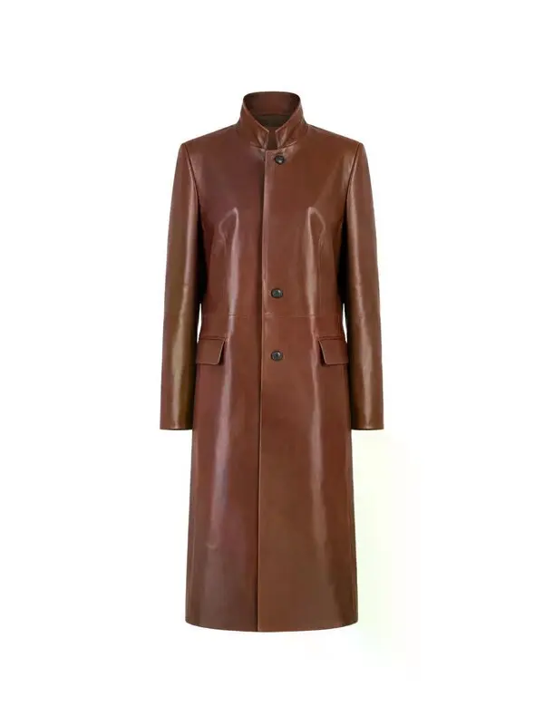 DESA 1972 Leather Redingote Coat - Brown