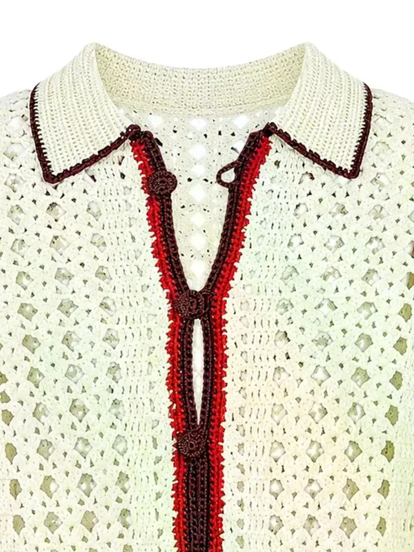 FORTE_FORTE White Crochet Knit Short-sleeve Shirt