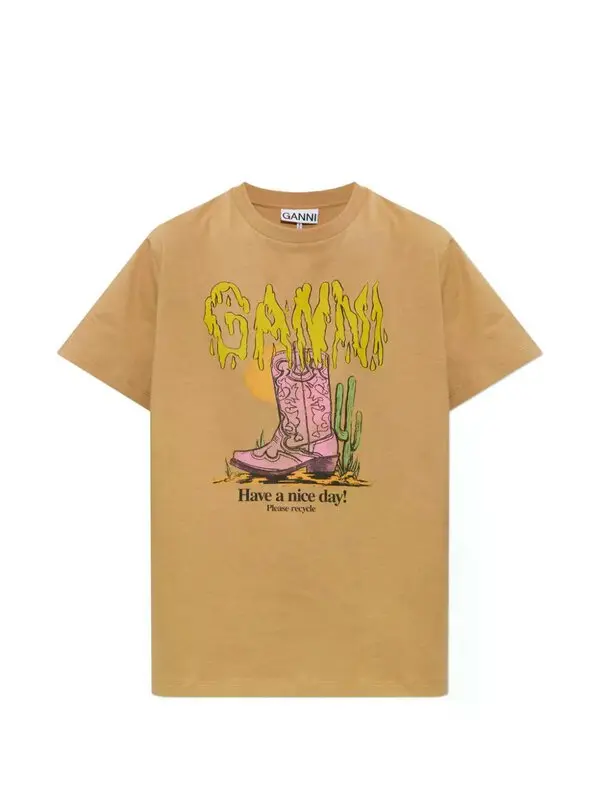 GANNI Graphic Print T-shirt - Neutrals
