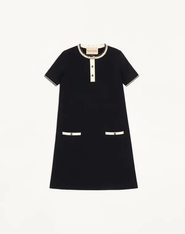 Valentino Garavani Embroidered Stretch Viscose Dress With Embellished Collar - Black