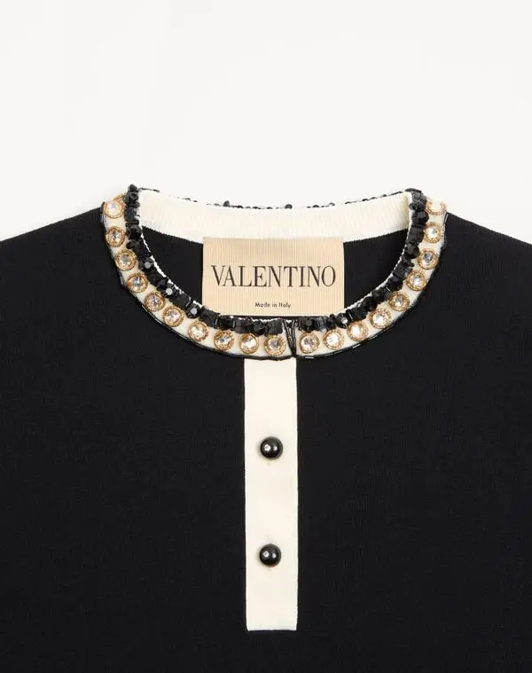 Valentino Garavani Embroidered Stretch Viscose Dress With Embellished Collar