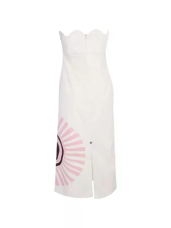 CALA DE LA CRUZ Strapless Graphic Print Midi Dress