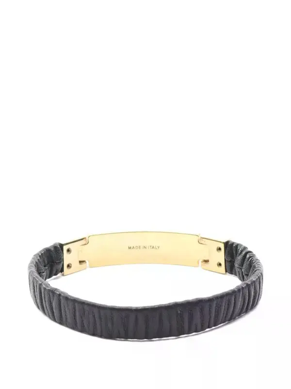 Miu Miu Logo Plaque Ruched Leather Bracelet