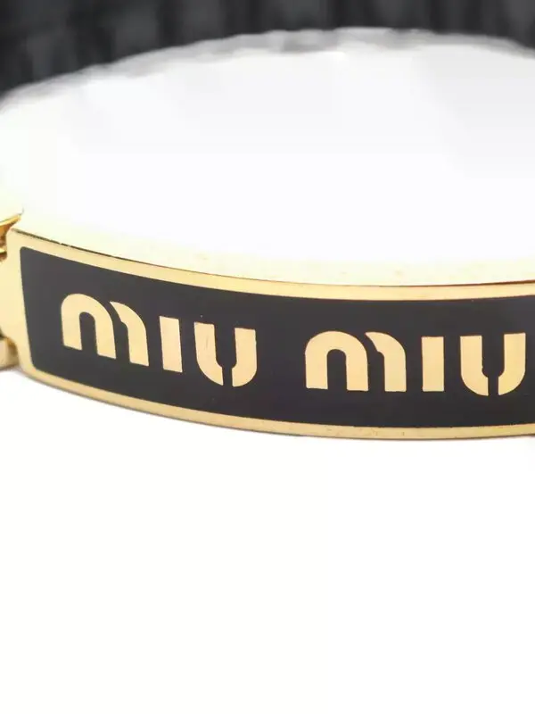 Miu Miu Logo Plaque Ruched Leather Bracelet