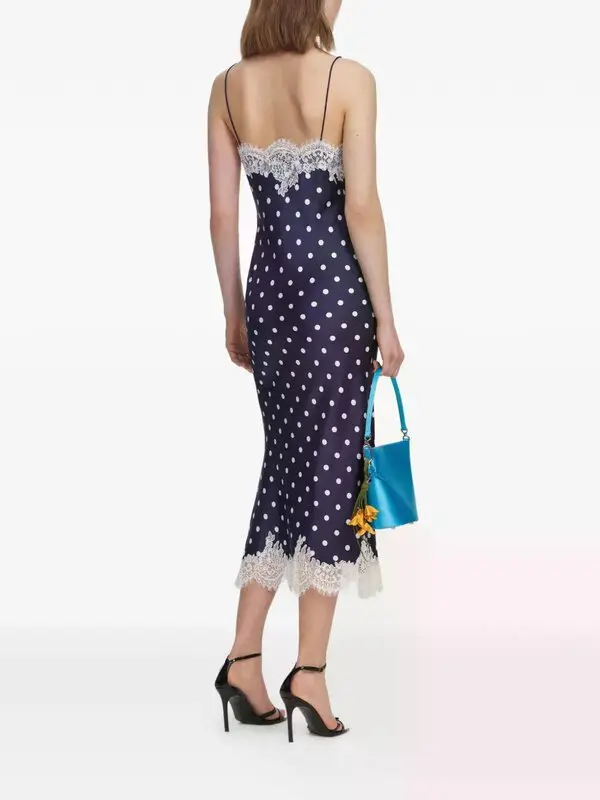 SELF-PORTRAIT Polka-dot Lace-trim Midi Dress