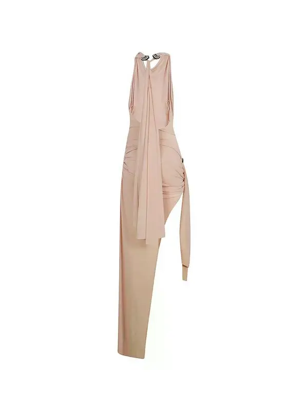 Amen Embellished Ruched Halter Neck Dress