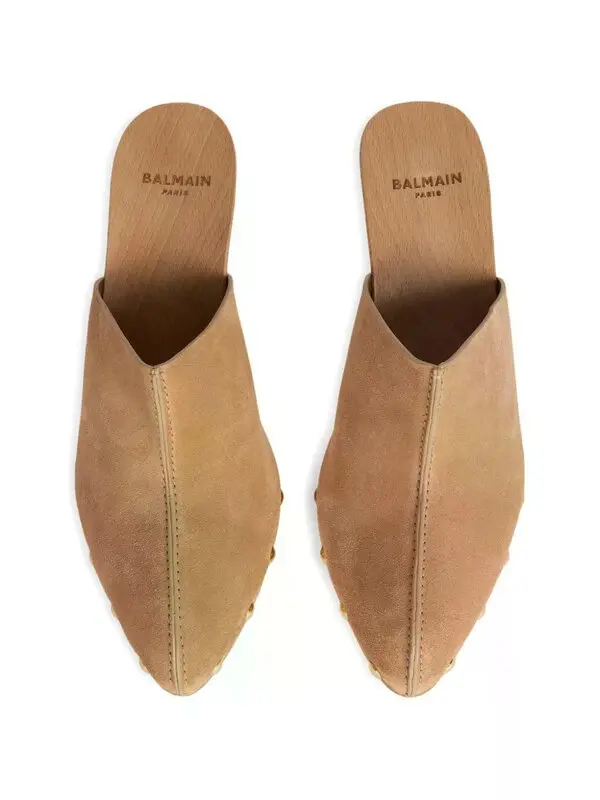 Balmain Wedge Clogs In Wood And Suede - Neutrals
