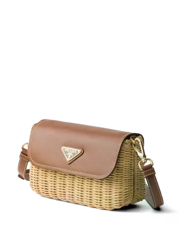Prada Small Wicker And Leather Shoulder Bag