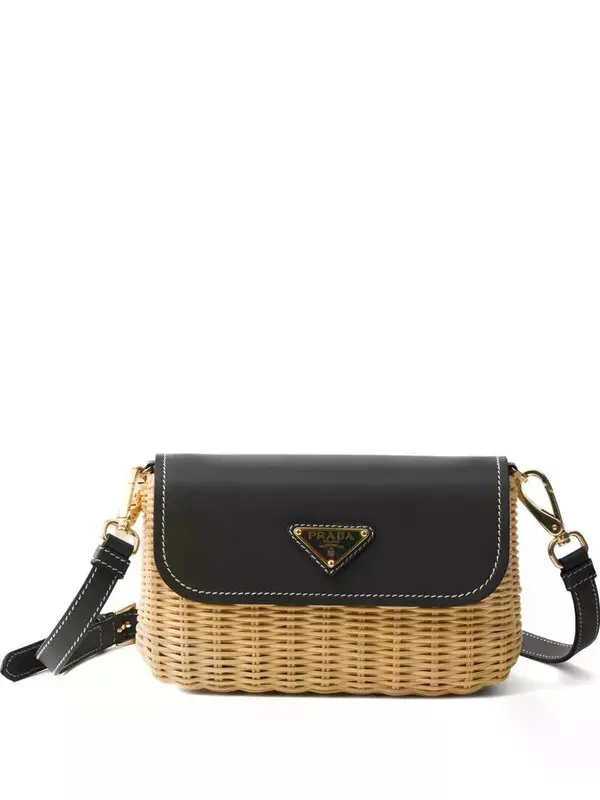 Prada Wicker And Leather Shoulder Bag - Neutrals