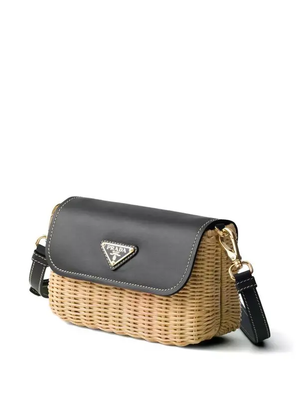 Prada Wicker And Leather Shoulder Bag