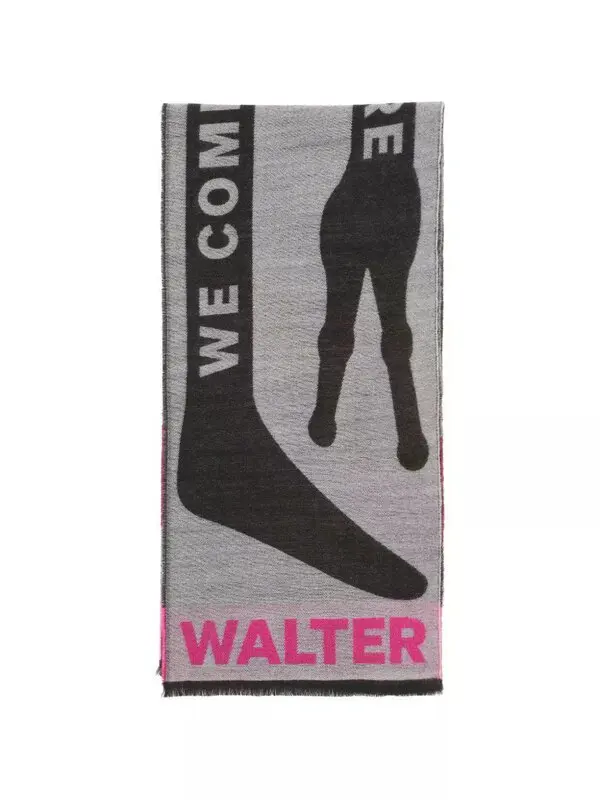 WALTER VAN BEIRENDONCK Graphic-knit Fringed Scarf - Grey