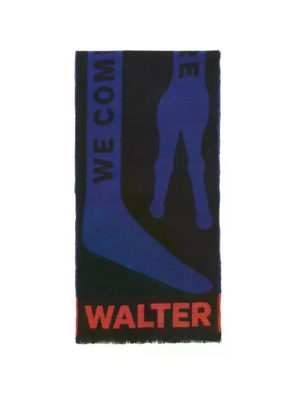 WALTER VAN BEIRENDONCK Graphic-print Fringed Scarf - Black