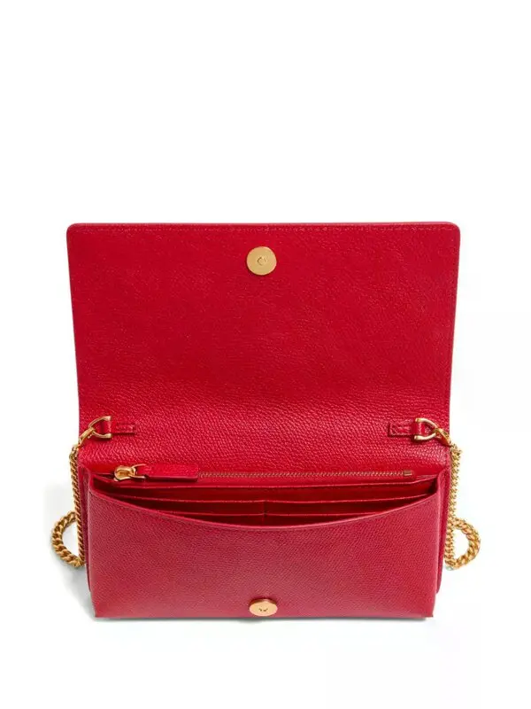 Valentino Garavani Vlogo Signature Grainy Calfskin Wallet With Chain - Red