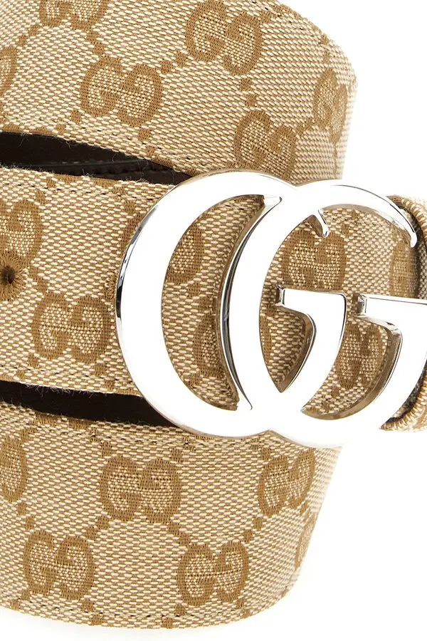 Gucci Gg Monogram Canvas Belt With Silver Tone Buckle - Multicolor