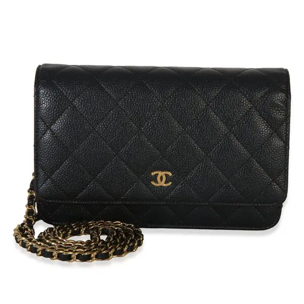 Chanel Quilted Caviar Classic Wallet On Chain - Black