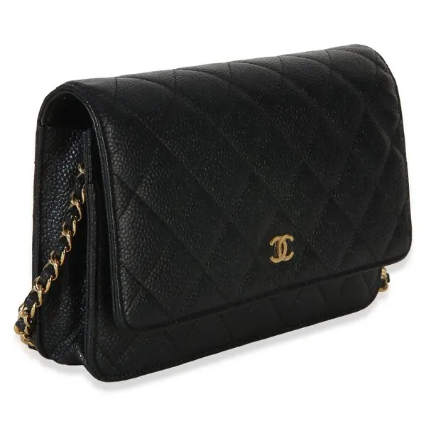 Chanel Quilted Caviar Classic Wallet On Chain - Black