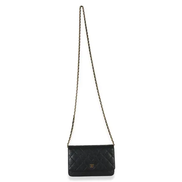 Chanel Quilted Caviar Classic Wallet On Chain - Black