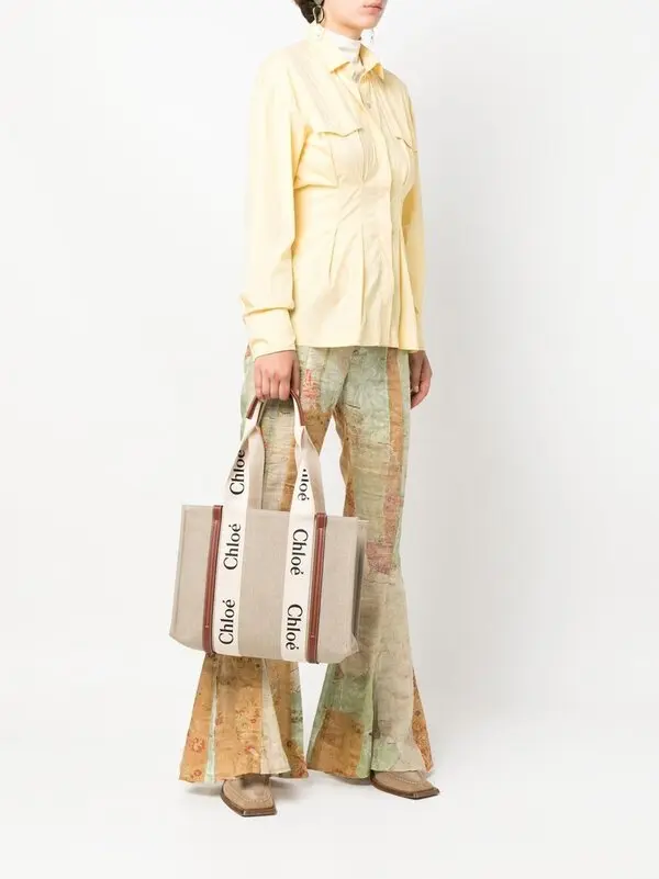 Chloé Woody Medium Linen Tote - Brown