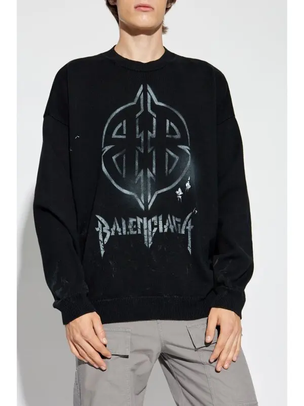 Balenciaga Logo Print Crew Neck Sweater