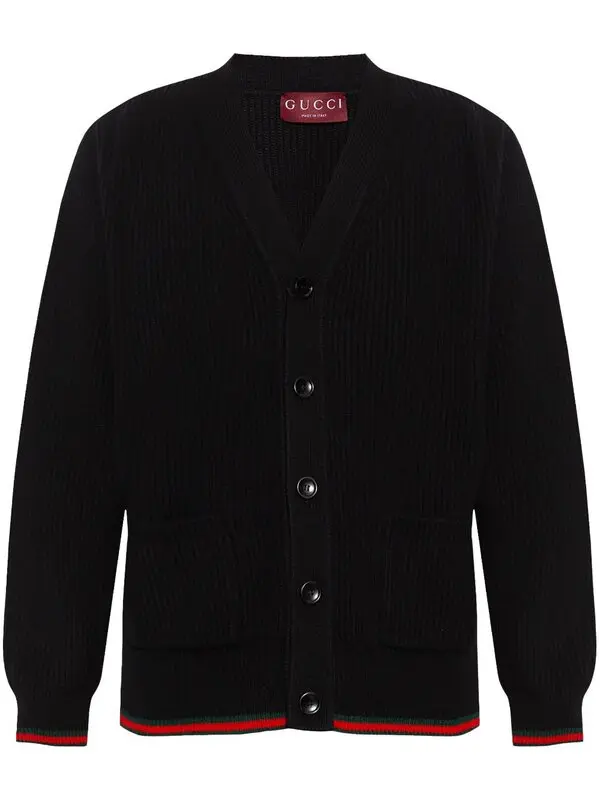 Gucci V-neck Cardigan With Web Trim - Black