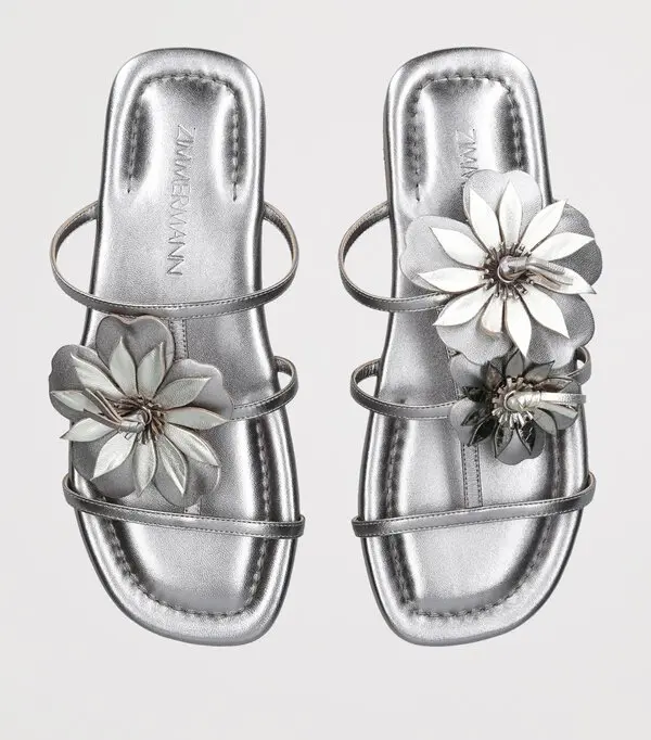Zimmermann Metallic Leather Belara Slides - Silver