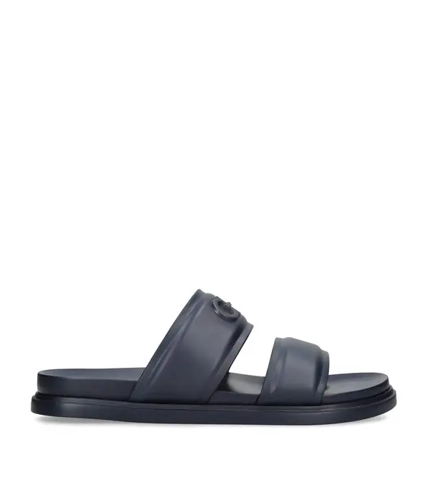 FERRAGAMO Leather Gancini Slides - Navy