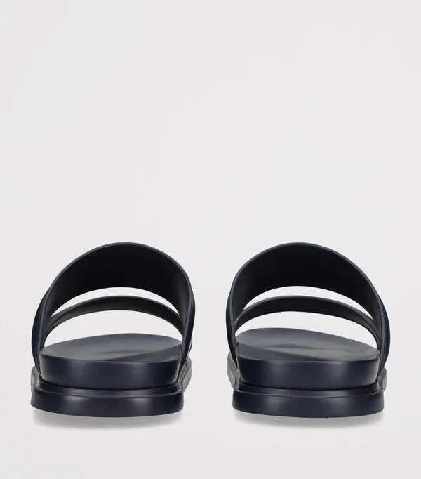 FERRAGAMO Leather Gancini Slides - Navy