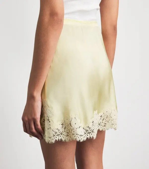 DÔEN Silk Giulietta Mini Skirt With Lace Trim - White