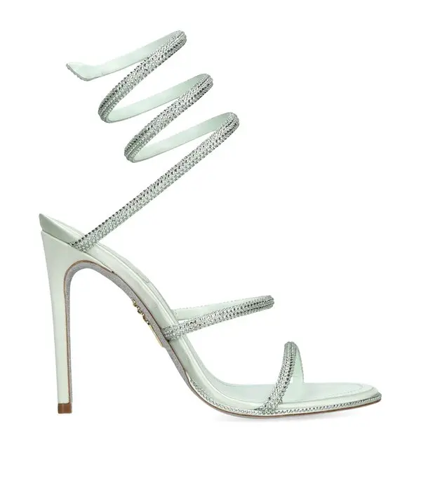 Rene Caovilla Satin Crystal-embellished Ankle Strap Sandals - Green