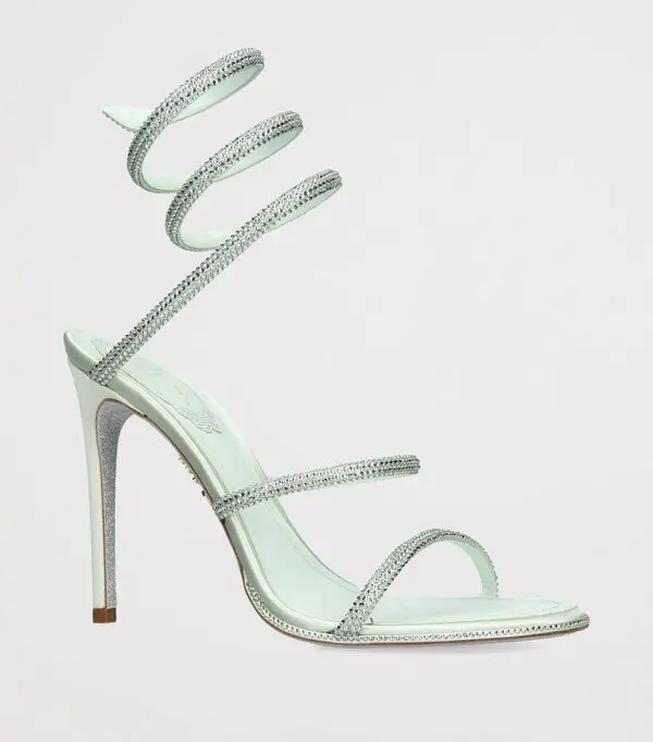 Rene Caovilla Satin Crystal-embellished Ankle Strap Sandals - Green