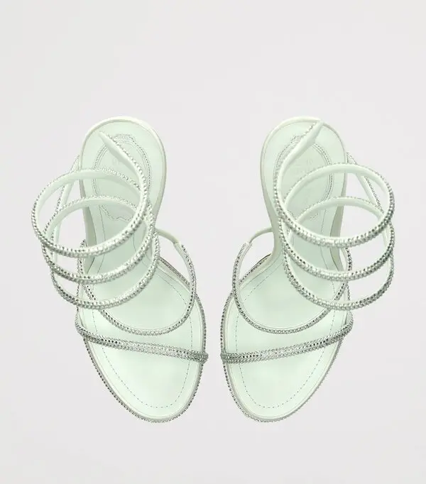Rene Caovilla Satin Crystal-embellished Ankle Strap Sandals - Green