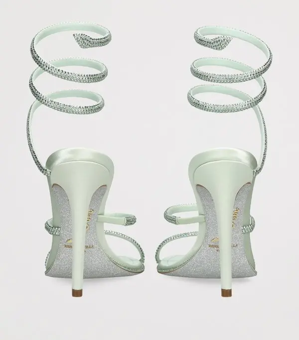 Rene Caovilla Satin Crystal-embellished Ankle Strap Sandals - Green