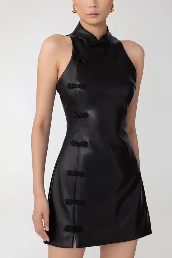 SAU LEE Sharon Faux Leather Mini Dress