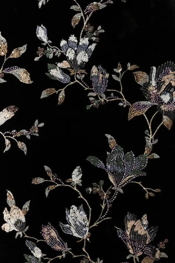 SAU LEE Devon Velvet Mini Dress With Embroidered Florals