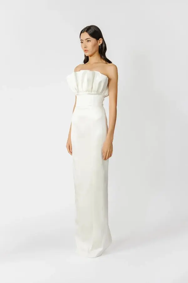 SAU LEE Strapless Satin Gown - Ivory