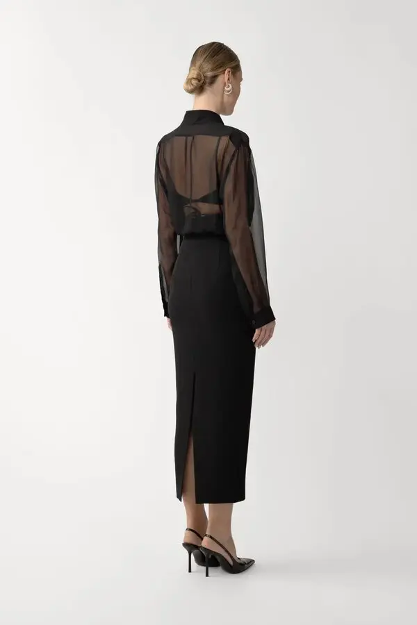 SAU LEE Fallon Silk Chiffon Shirt With Mandarin Collar And Pipa Knots