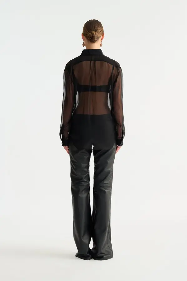 SAU LEE Fallon Silk Chiffon Shirt With Mandarin Collar And Pipa Knots