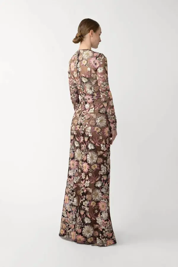 SAU LEE Goldie Maxi Dress With Floral Sequins
