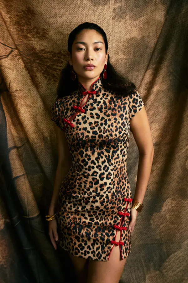 SAU LEE Print Mandarin Collar Mini Dress