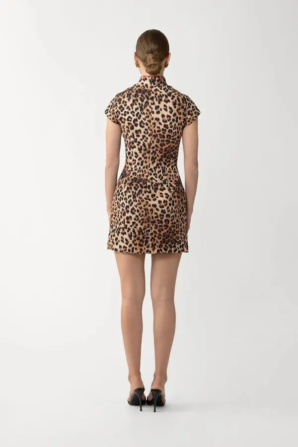 SAU LEE Print Mandarin Collar Mini Dress