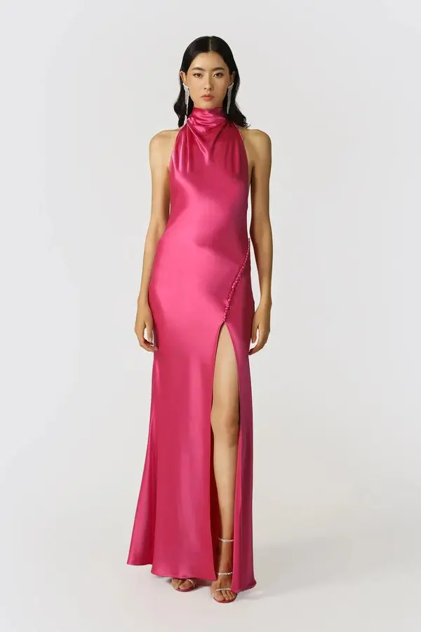 SAU LEE Penelope Backless Satin Gown - Fuchsia