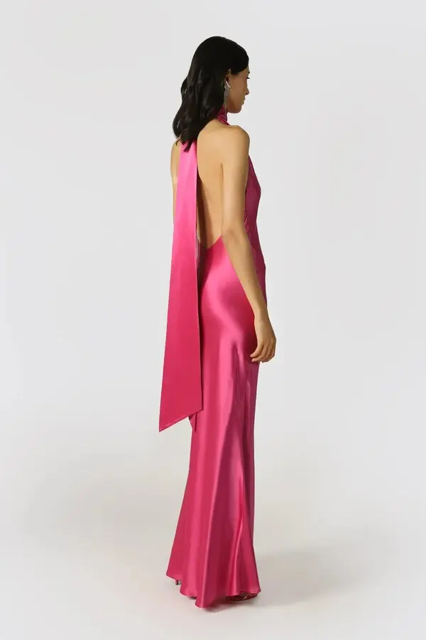 SAU LEE Penelope Backless Satin Gown - Fuchsia