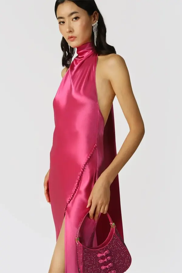 SAU LEE Penelope Backless Satin Gown - Fuchsia