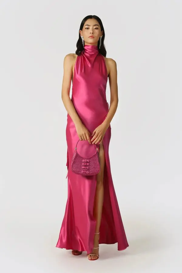 SAU LEE Penelope Backless Satin Gown - Fuchsia