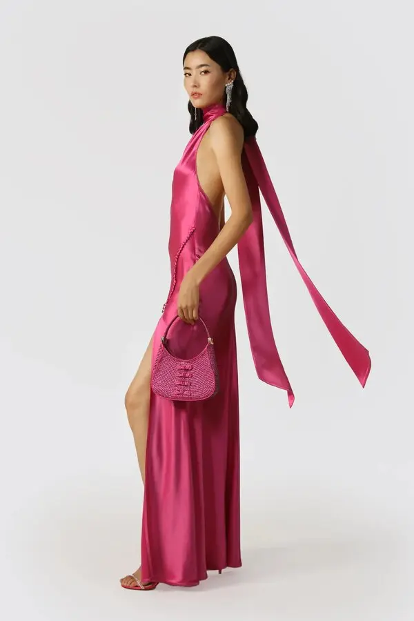 SAU LEE Penelope Backless Satin Gown - Fuchsia