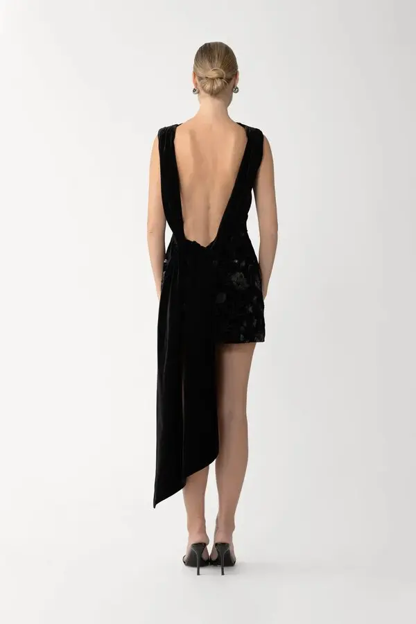 SAU LEE Velvet Sequin Embroidered Mini Dress