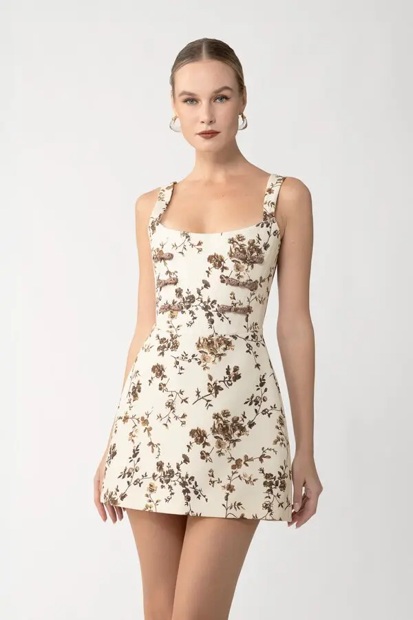 SAU LEE Wanda Mini Dress In Floral Print Crepe