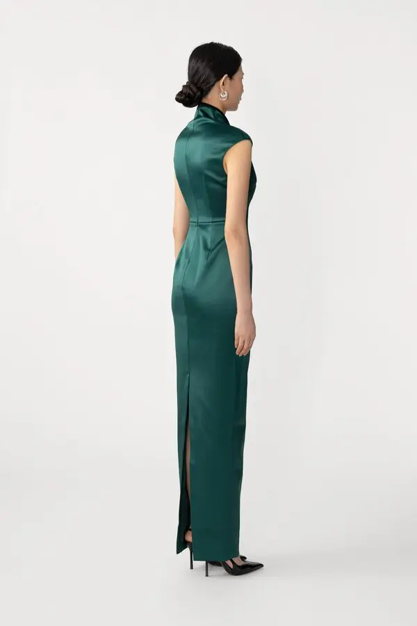 SAU LEE Leana Satin Gown With Mandarin Collar