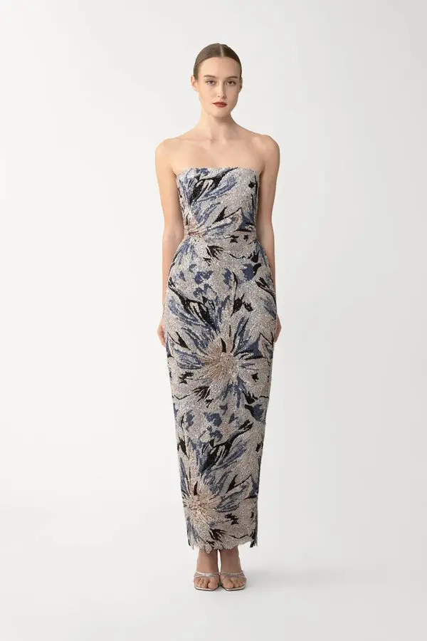 SAU LEE Meryl Sequined Strapless Midi Dress