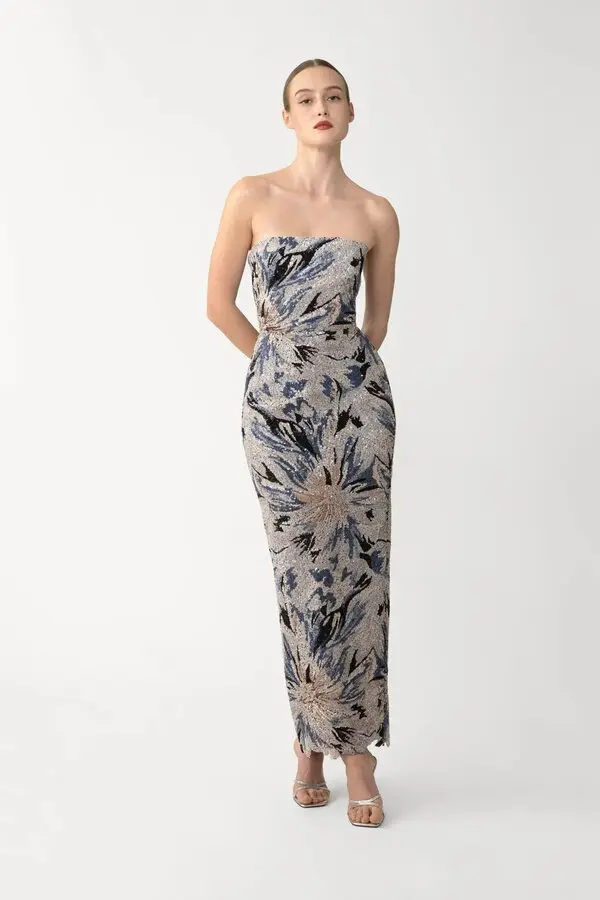 SAU LEE Meryl Sequined Strapless Midi Dress